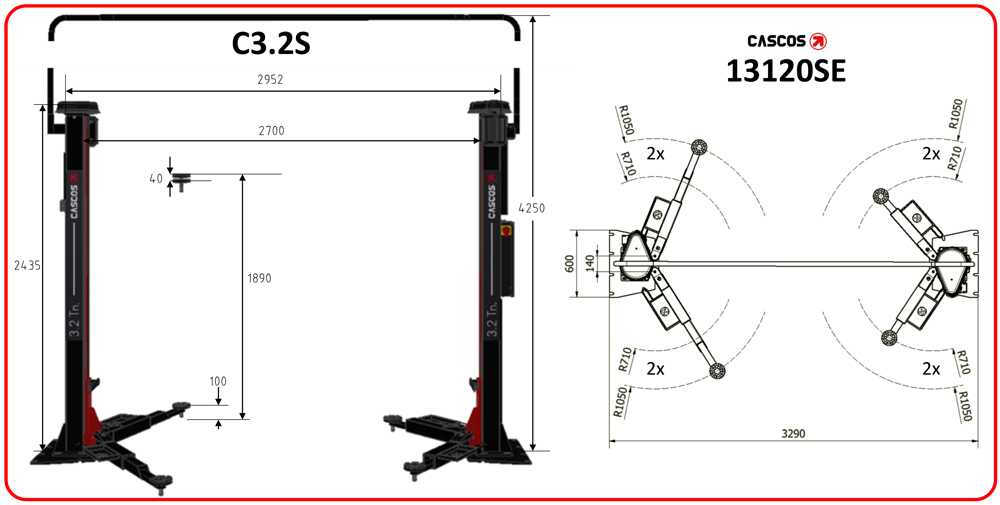 Baseless Two Post Lifts: Cascos C3.2 Syncro Two Post Lift
