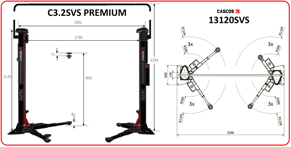 Baseless Two Post Lifts: Cascos C3.2 Syncro Two Post Lift
